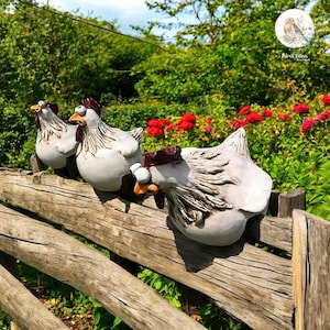 Funny Resin Chicken Fence Statue, Whimsical Garden Decor - Etsy