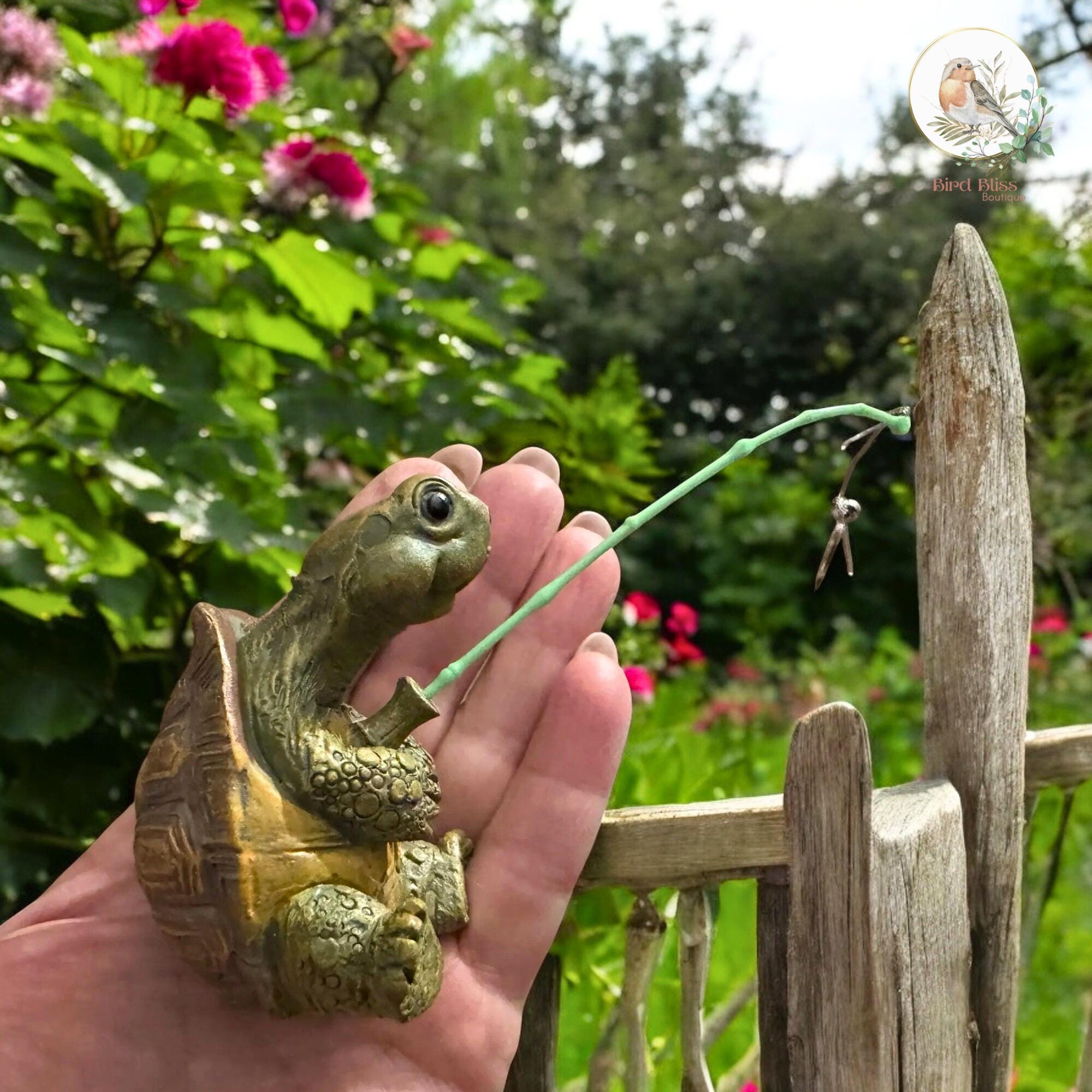 Creative Rope Fishing Turtle Statue, Cute Resin Garden Decor ...