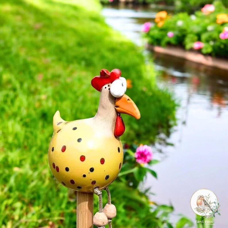 Funny Resin Chicken Fence Decor, Colorful Garden Sculpture - Etsy