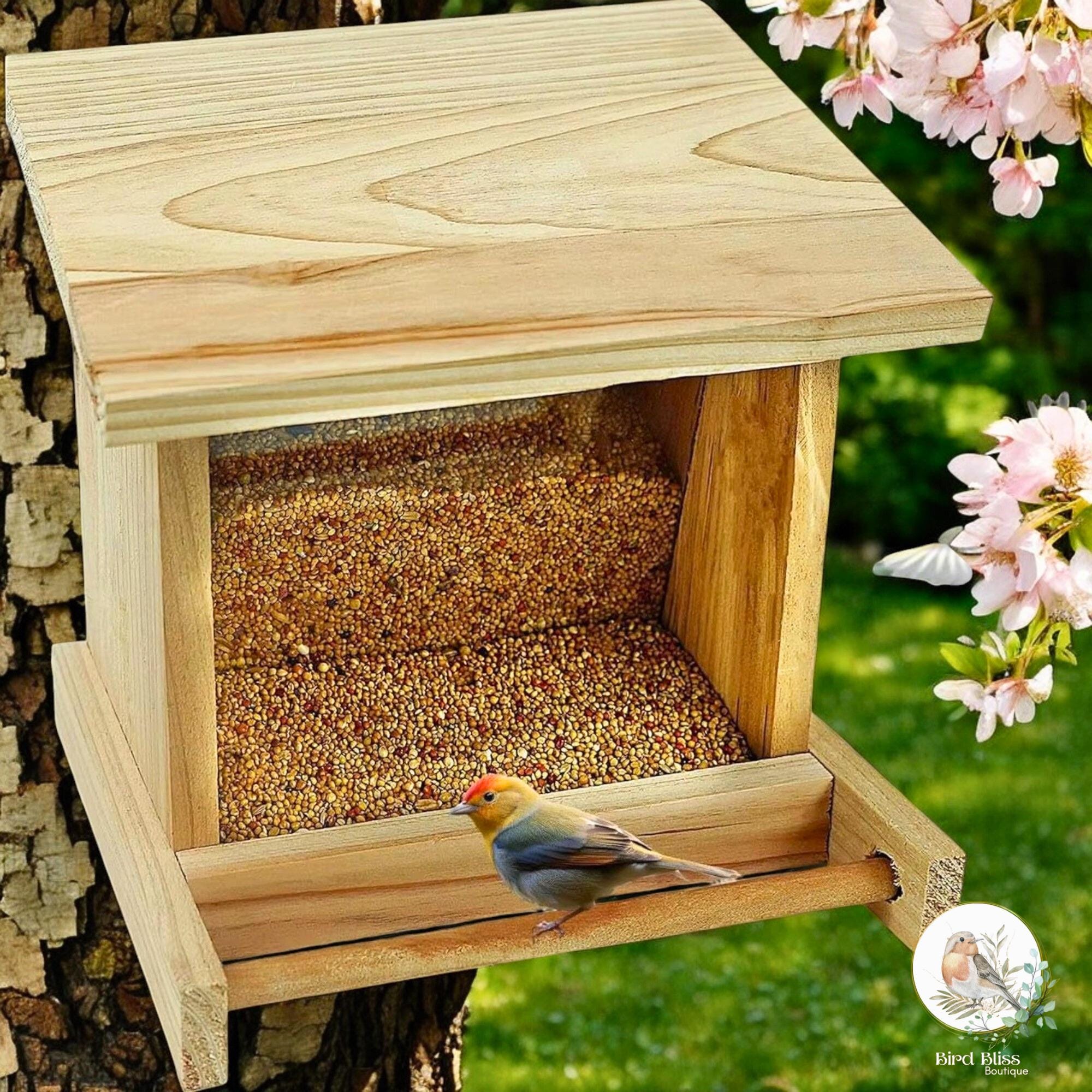 Wooden Bird Feeder, Outdoor Bird Water Feeder, Whimsical Design for ...