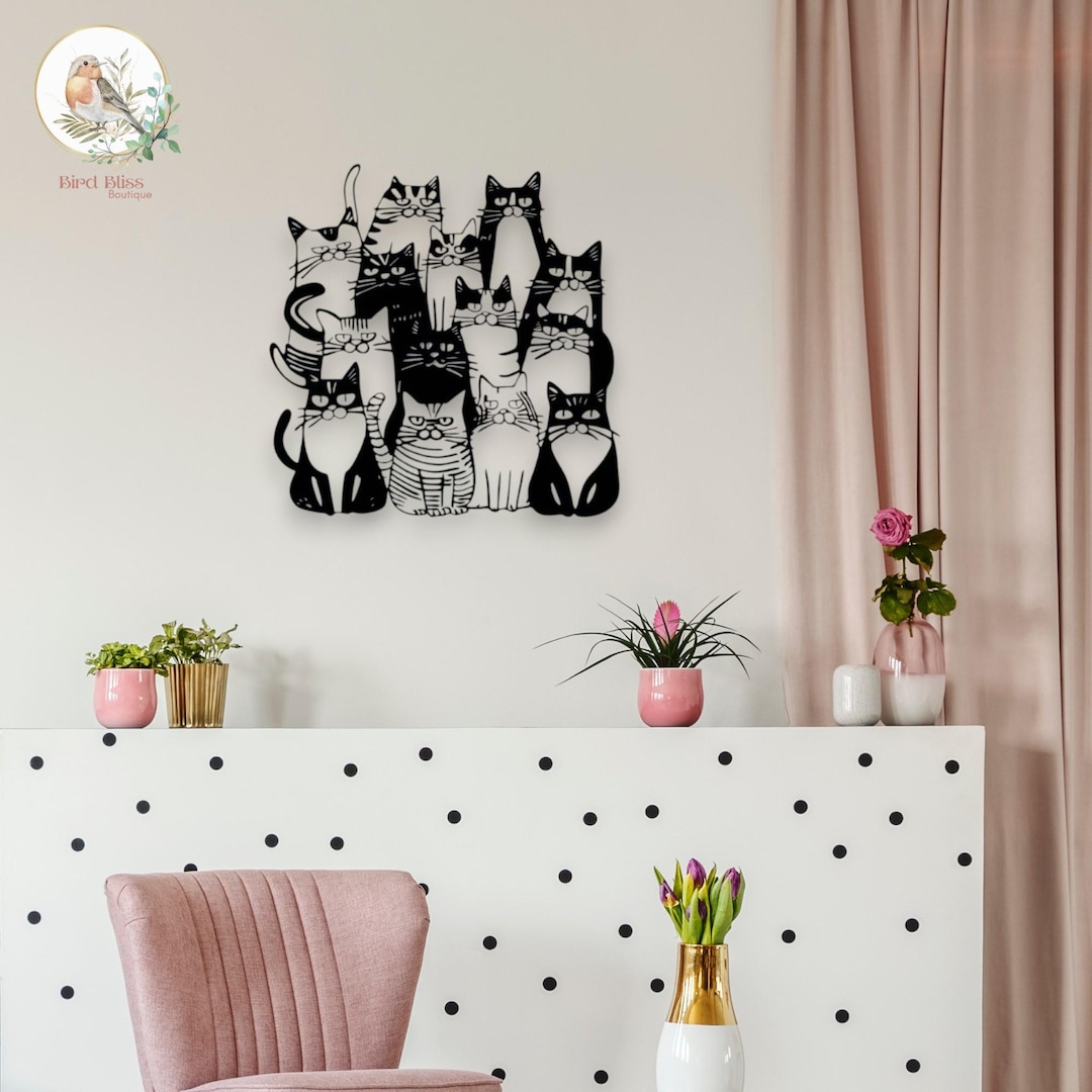 Funny Cat Metal Wall Art, Black Cat Wall Sculpture, Metal Cat Silhouette for Home, Cat Lovers ...
