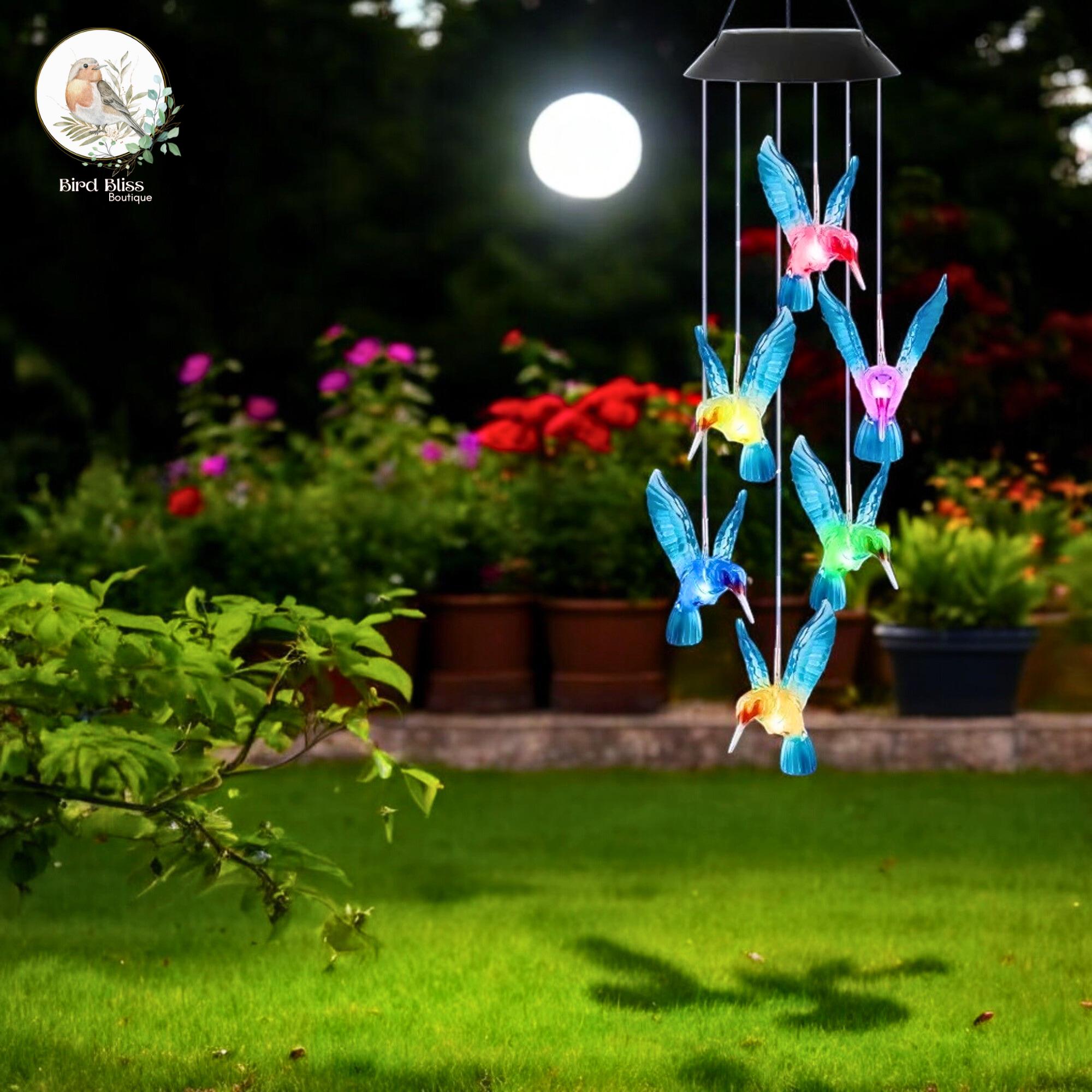 LED Solar Blue Hummingbird Wind Chime, Solar Powered Wind Chime With ...