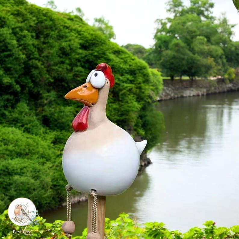 Funny Resin Chicken Fence Decor, Colorful Garden Sculpture - Etsy