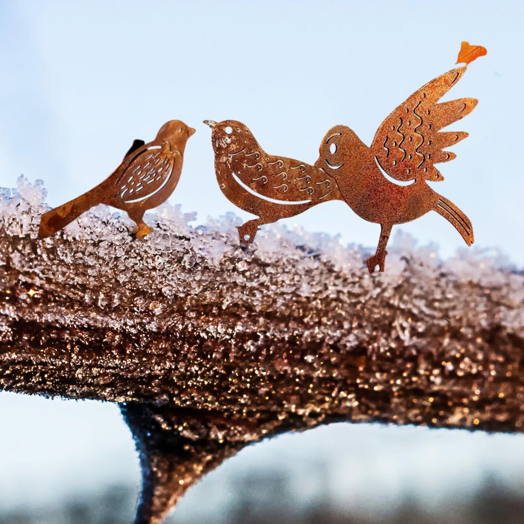 4 Pieces Bird Decorations, Garden Bird Silhouettes, Metal Bird Garden ...