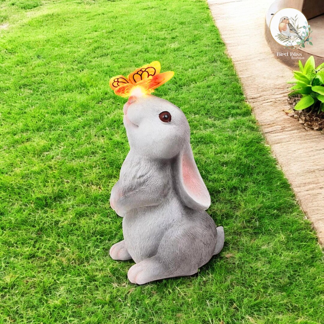 Solar Bunny Statue Garden Decor, Resin Garden Rabbit Statue With Solar ...