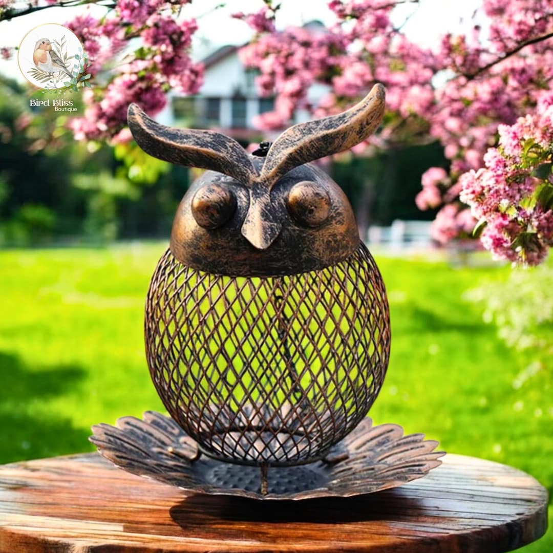 Owl Bird Feeder Hanging, Decorative Owl Feeder Tray, Metal Mesh Bird ...