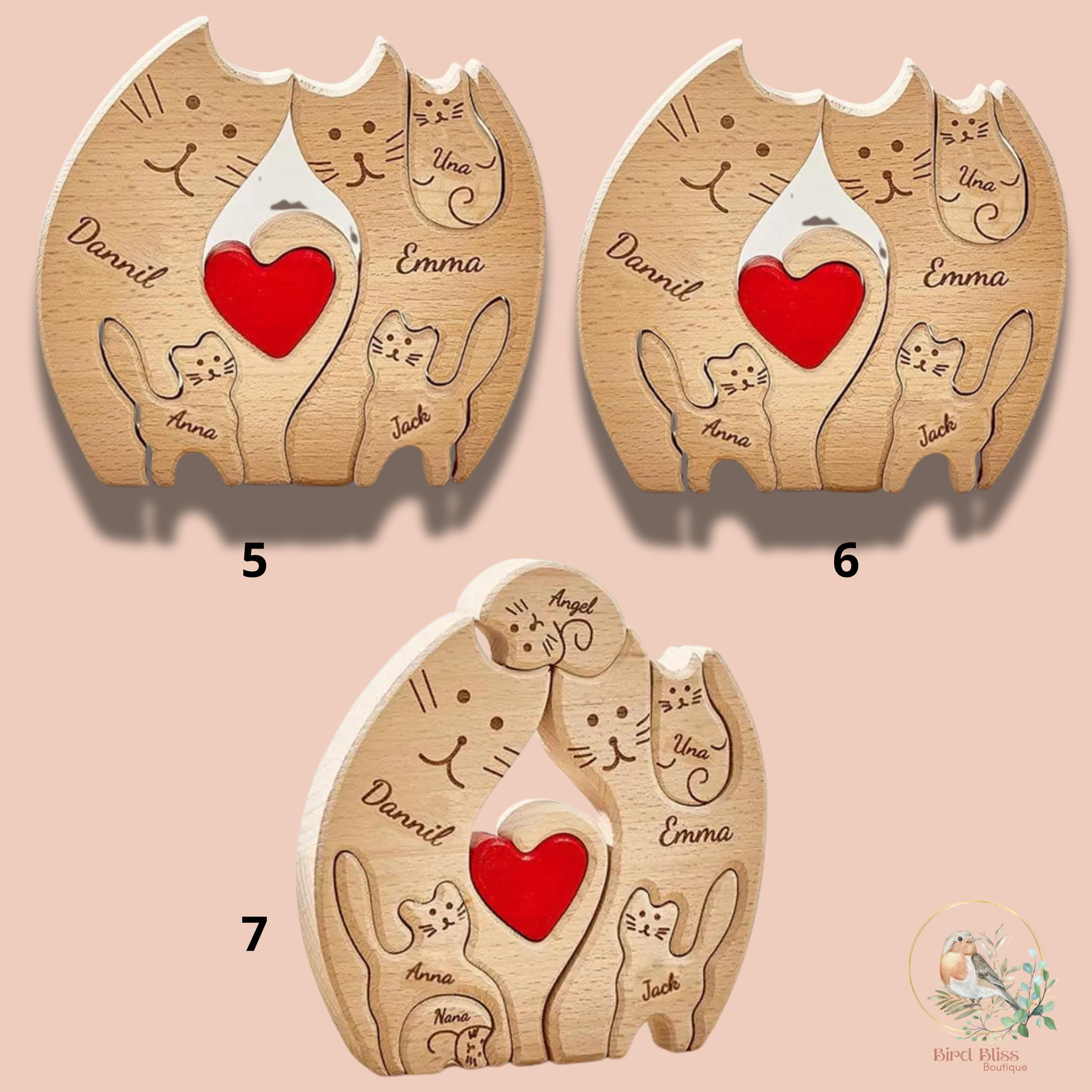 Personalized Wooden Cat Family Puzzle, Engraved Pet Ornament - Etsy