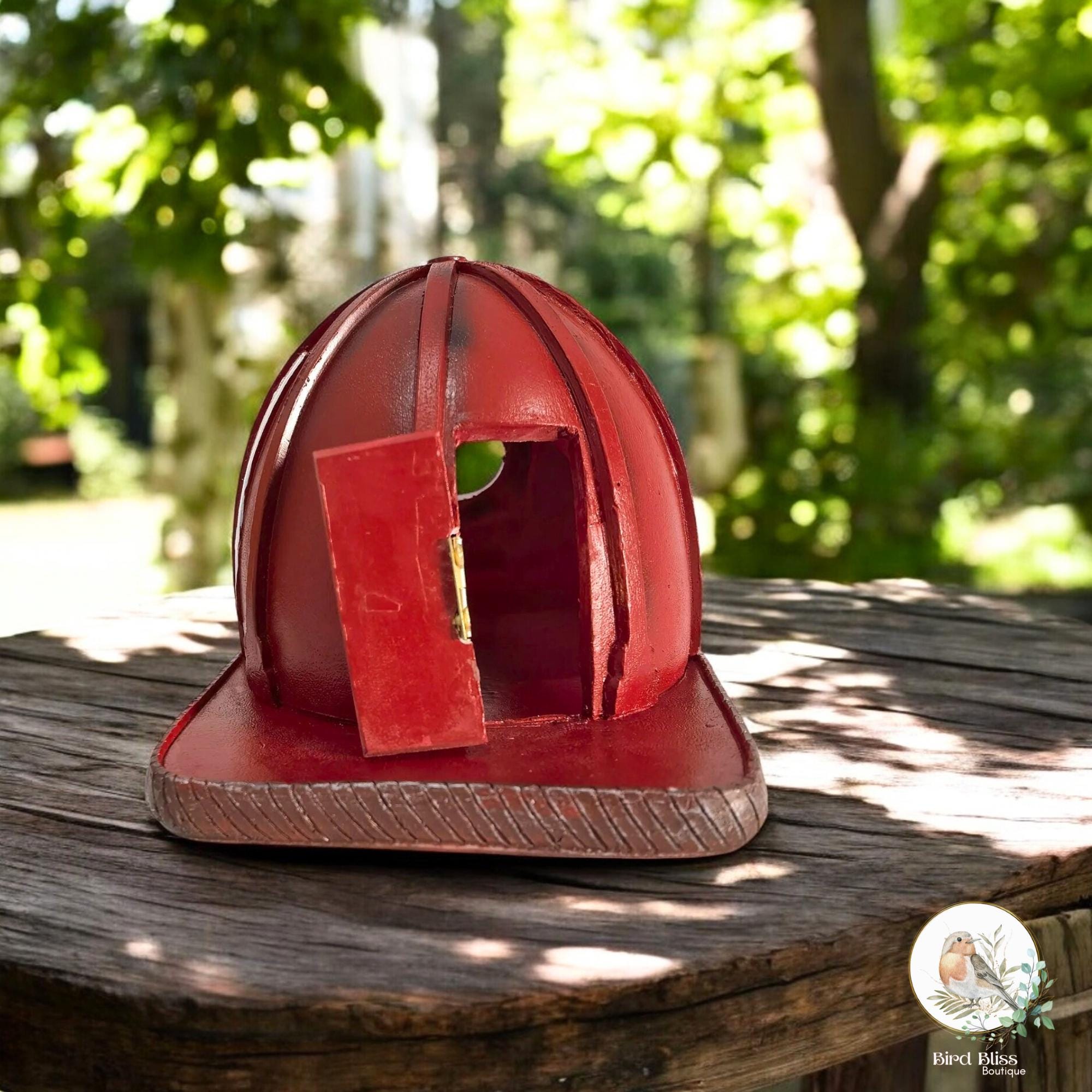 Retro Fire Helmet Hanging Bird House, Firefighter Helmet Design Bird ...