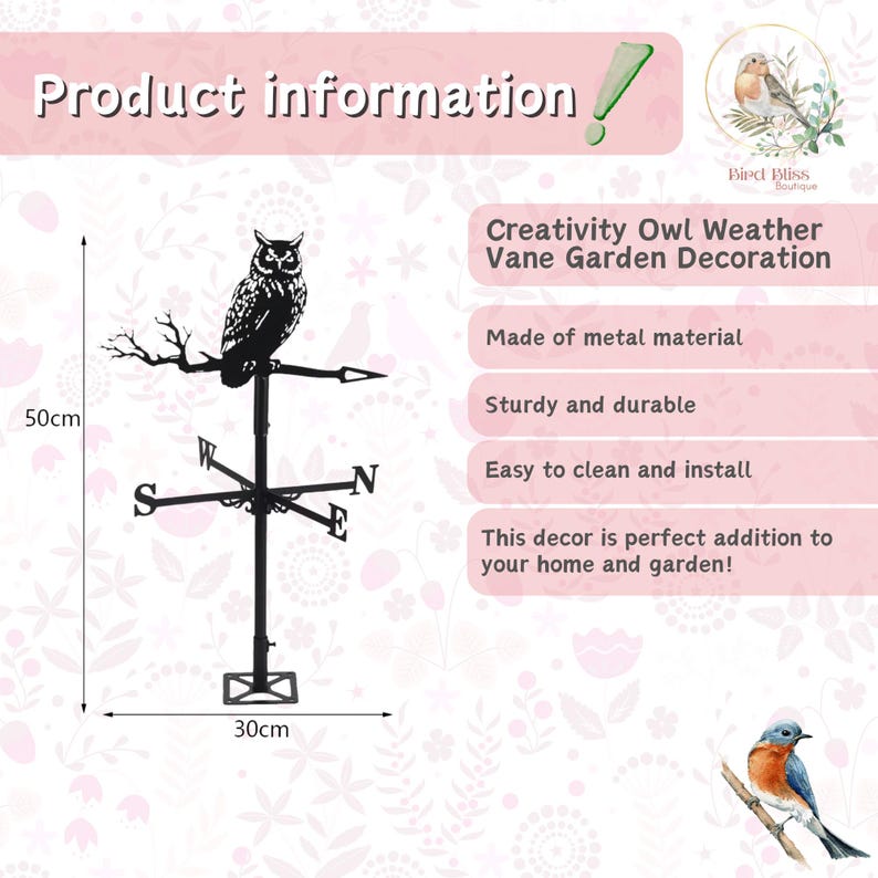 Owl Weather Vane: Rustic Metal Garden Decor With Compass - Etsy