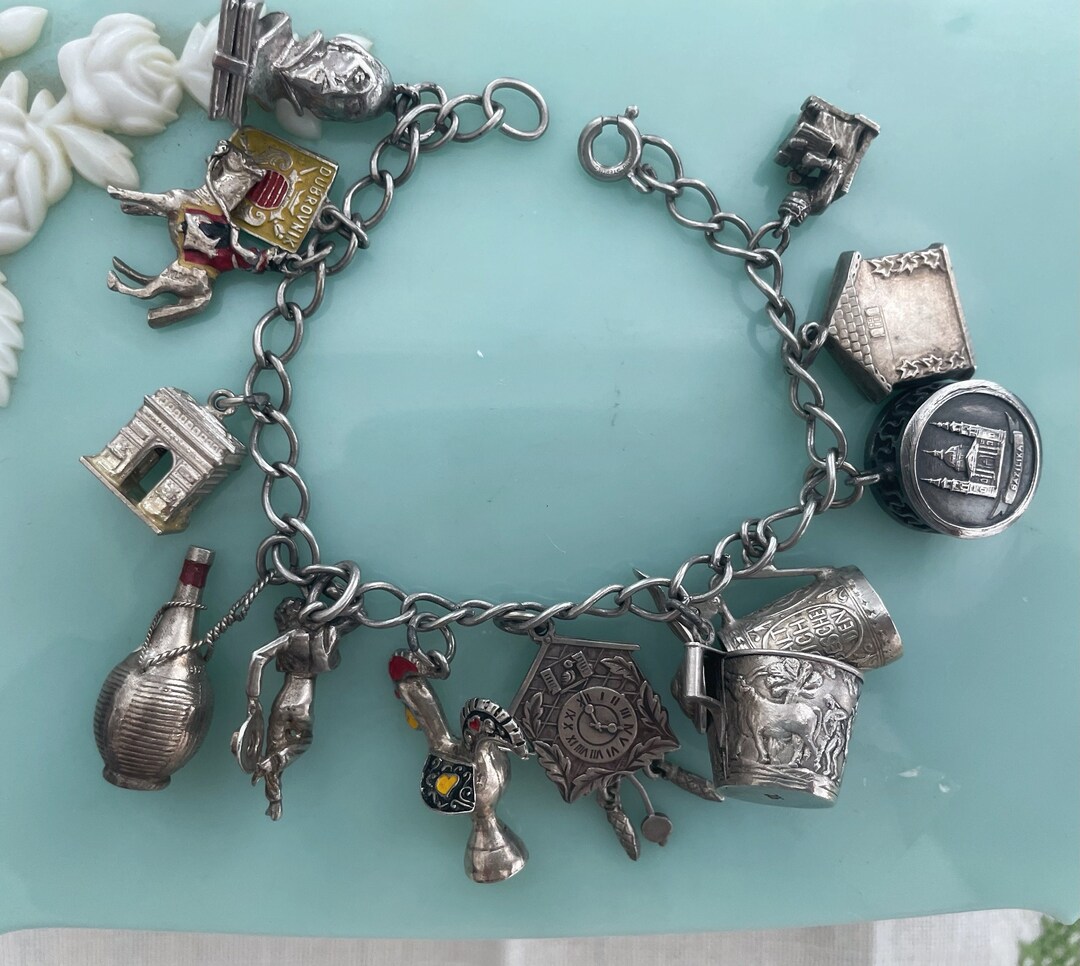 Vintage Travel Charms Sterling Silver Charm Bracelet - Etsy