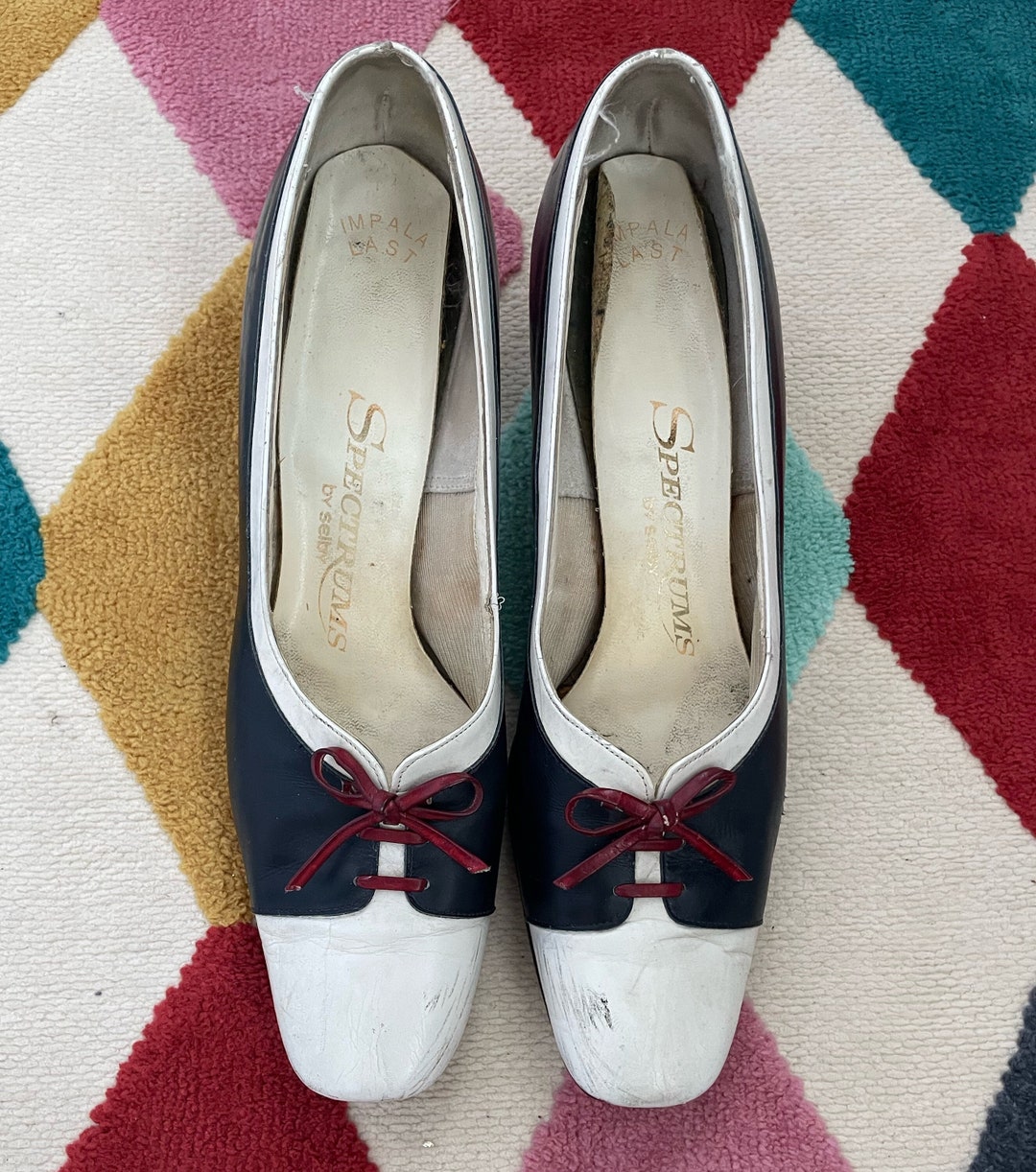 Red White and Navy Blue Vintage Heels Pumps Sexy Sailor Used Shoes Sold ...