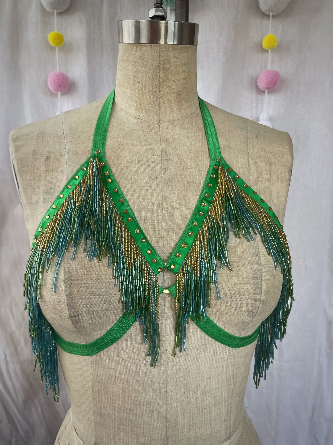 Sample Sale Beaded Fringe Burlesque Cage Bra Go Go Top With - Etsy
