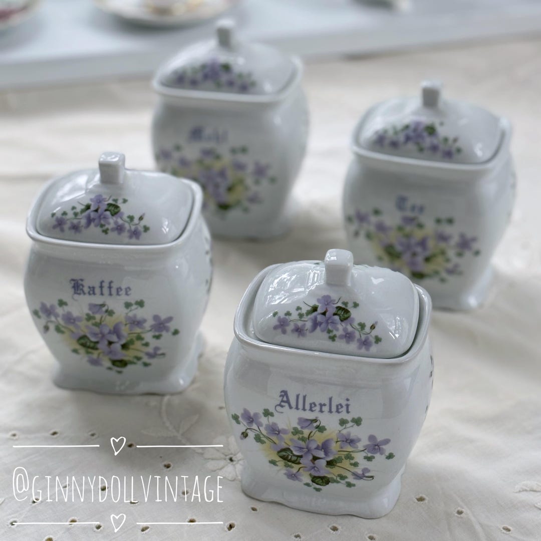 German Vintage Floral Kitchen Jar Cannister Set Tee Tea Mehl Flour ...