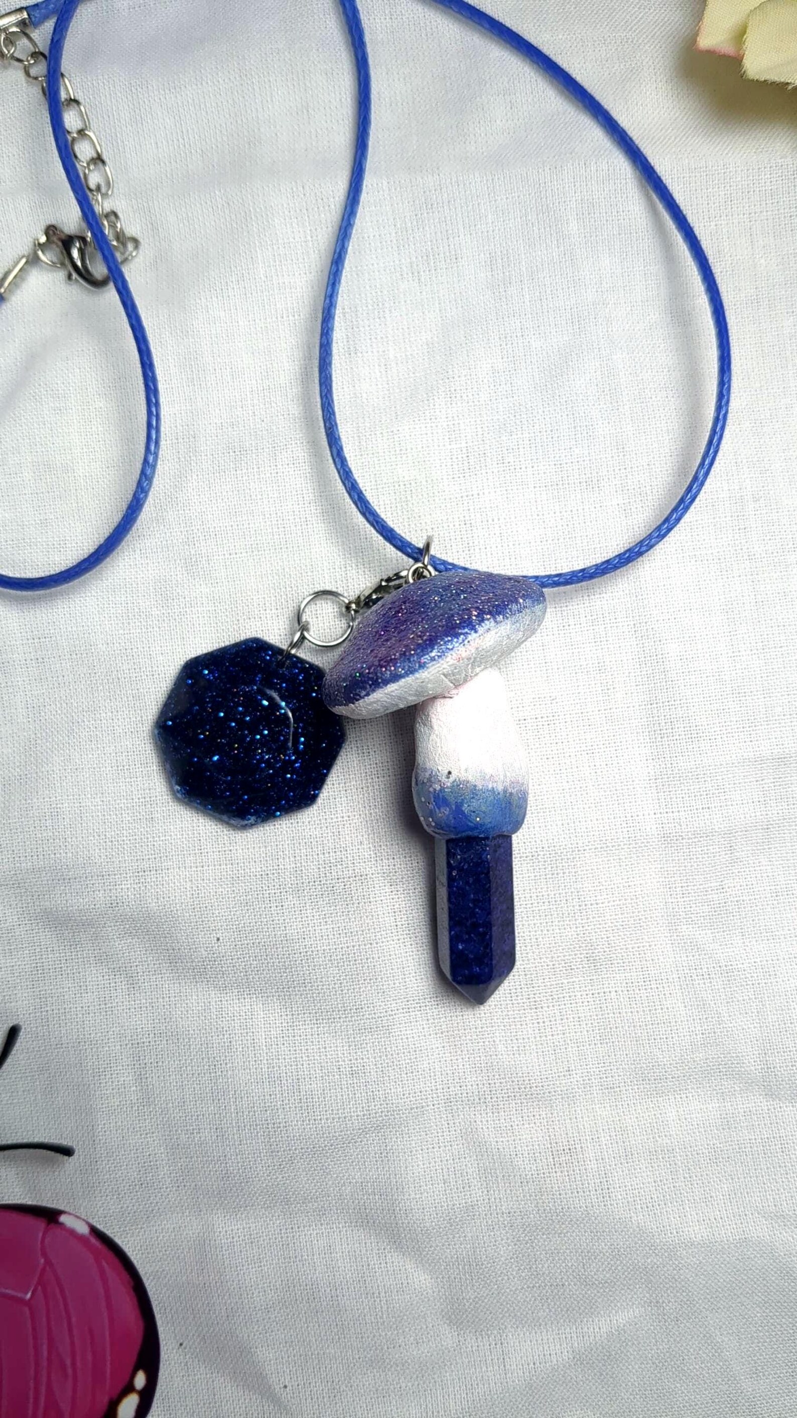 Magic Blue Galaxy Crystal Mushroom Necklace With Gem Charm - Etsy