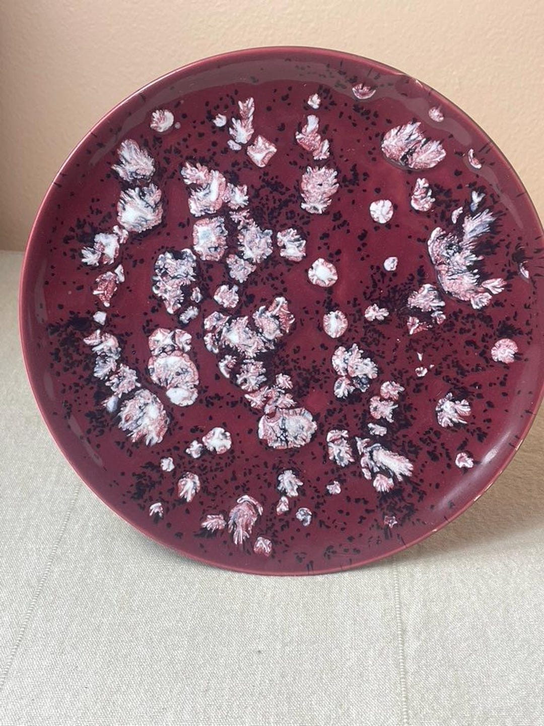 Vintage Maroon Splatter Glaze Ceramic Plate – Studio Pottery, Abstract ...