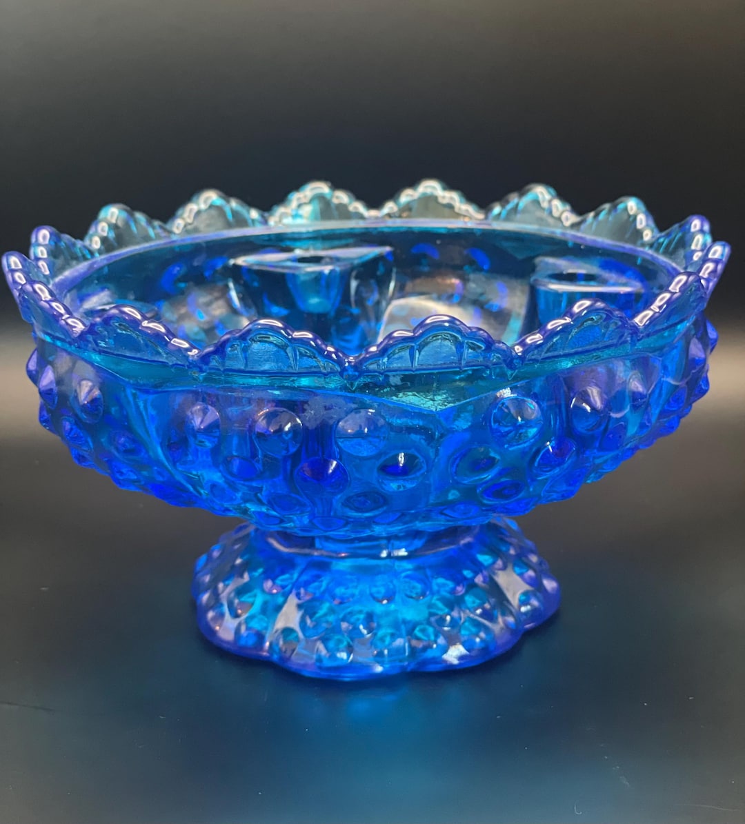 Vintage Fenton Colonial Blue Hobnail Glass 6 Candle Multi Candle Holder ...