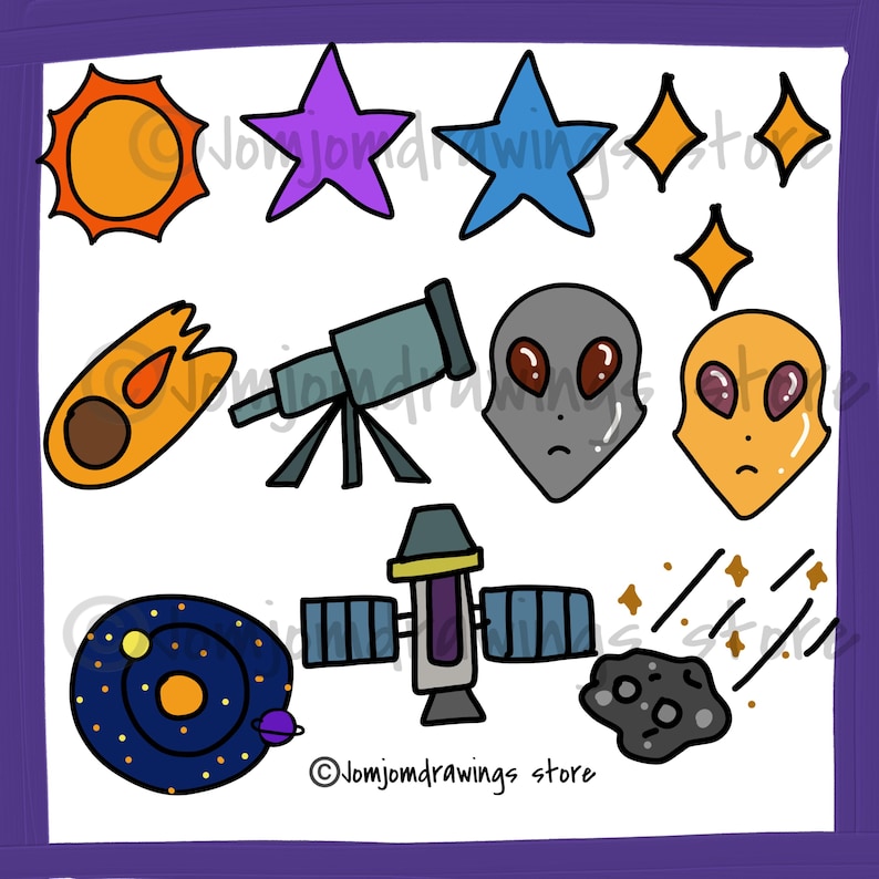 Space, Star, Moon, Sun and Universe Clip Art - by Jomjomdrawingd - Etsy