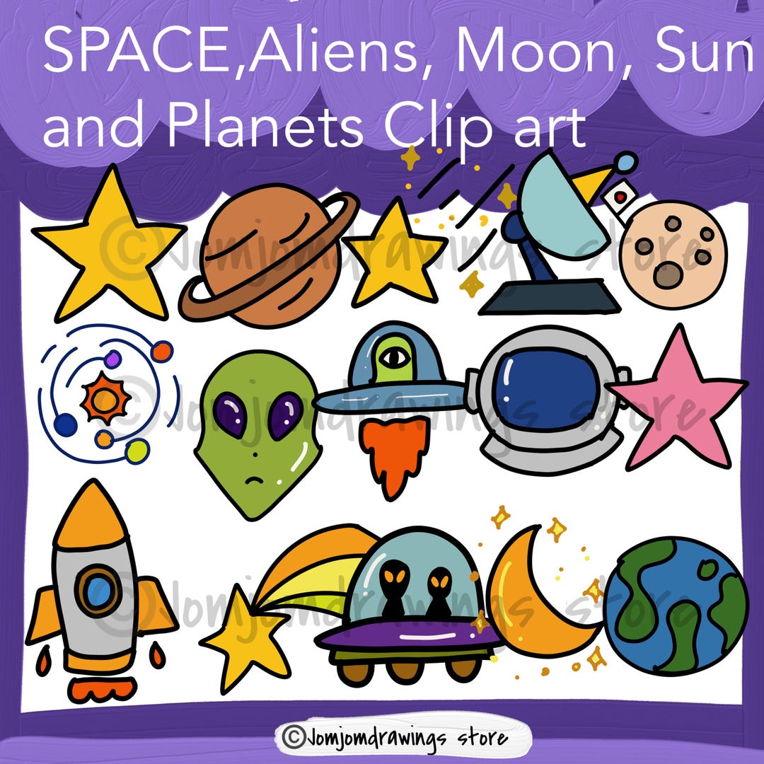 Space, Star, Moon, Sun and Universe Clip Art - by Jomjomdrawingd - Etsy