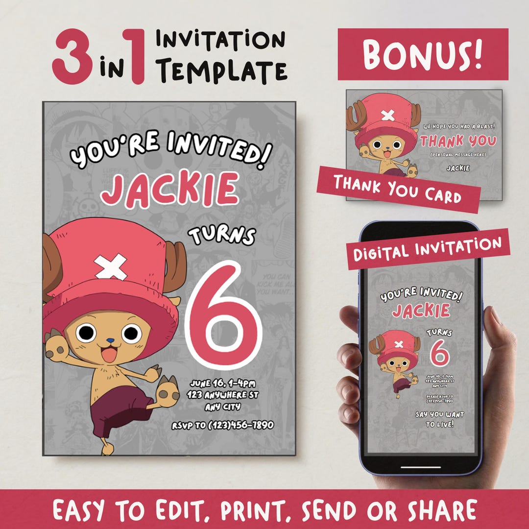 Editable Tony Birthday Invitation Template Anime Party Invite, Kids ...