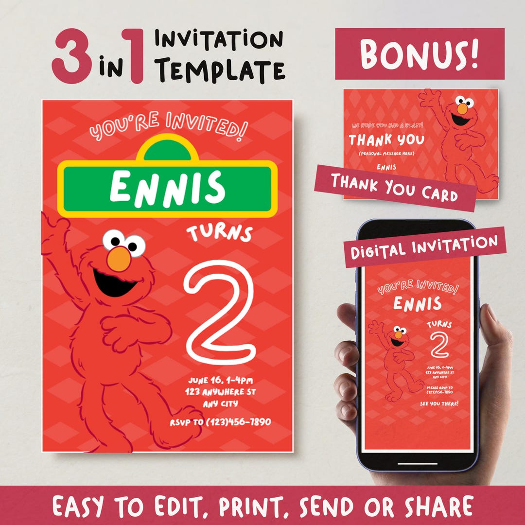 Editable Elmo Birthday Invitation Template Sesame Street Party Invite ...