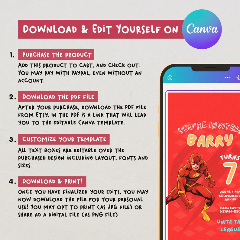 Editable the Flash Birthday Invitation Template Superhero Party Invite ...