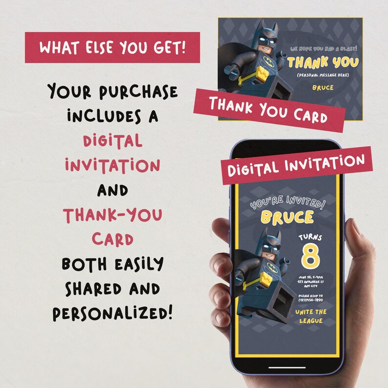 Editable Lego Batman Birthday Invitation Template Lego Party Invite ...
