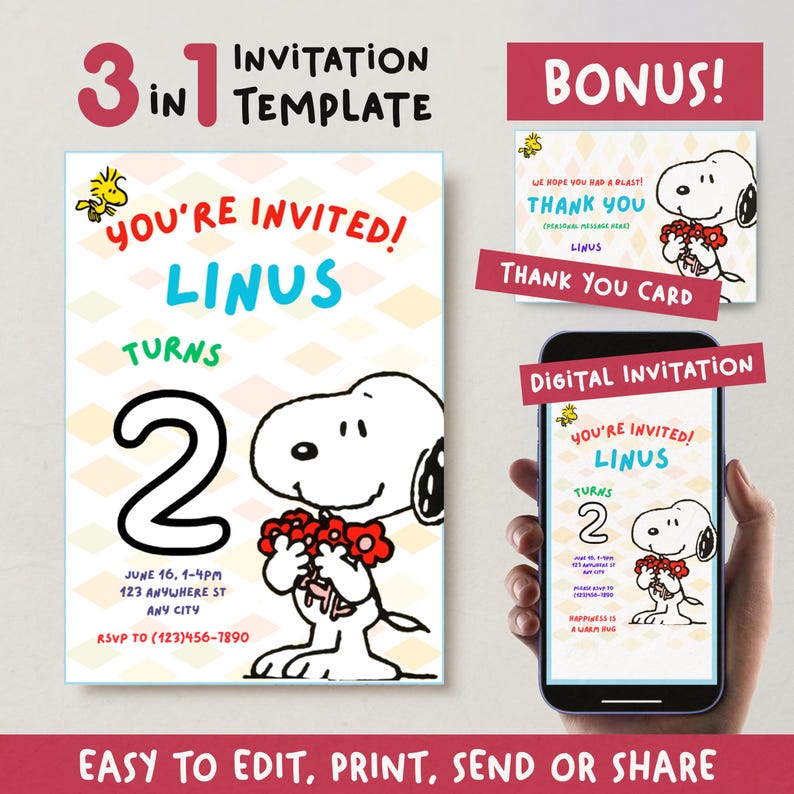 Editable Puppy Birthday Invitation Template Baby Party Invite, Kids ...