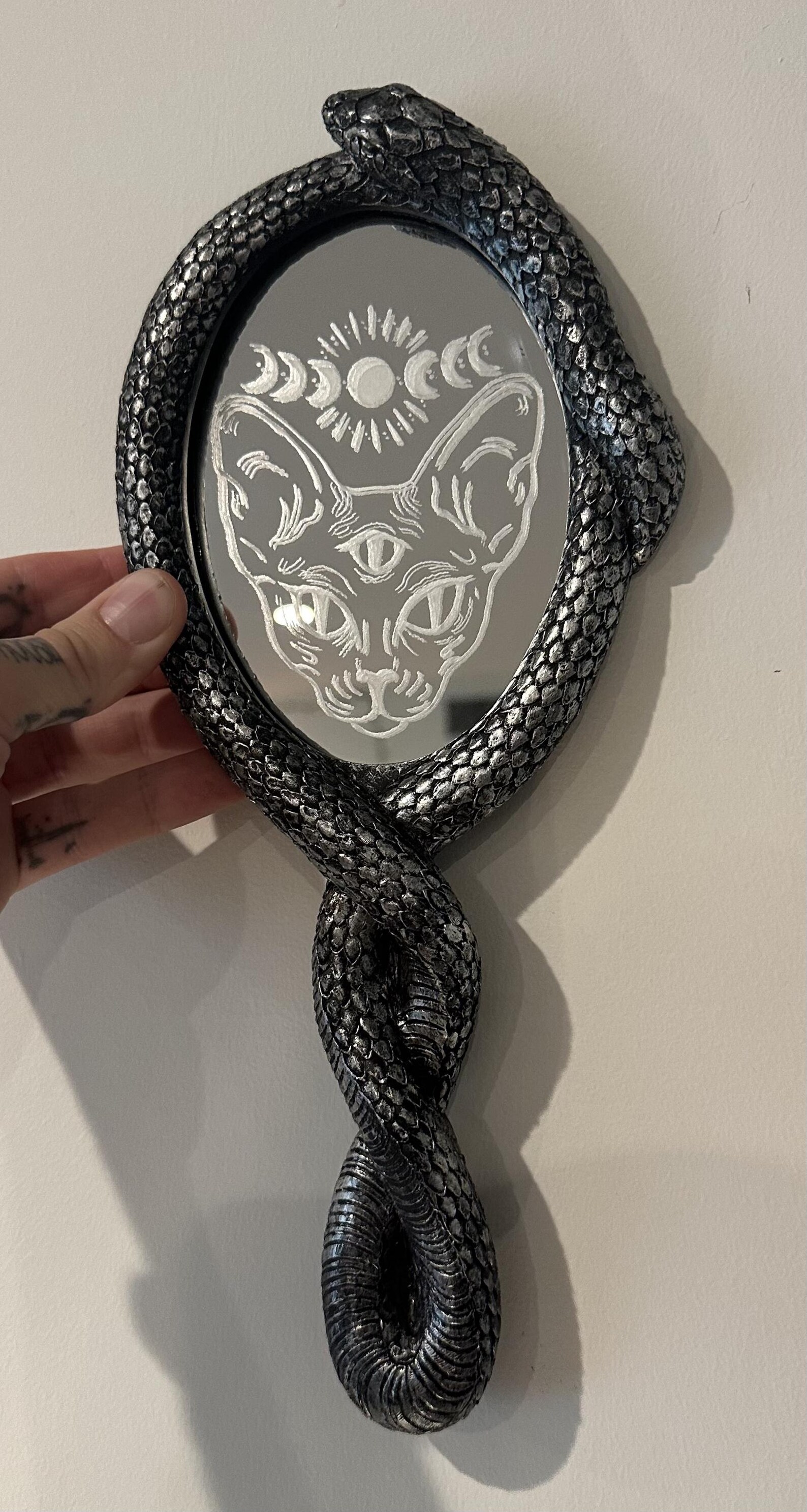 Cat Engraved Handheld Mirror - Handmade - Etsy