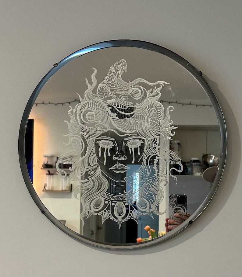 Antique Medusa Engraved Circular Mirror - Handmade - Etsy
