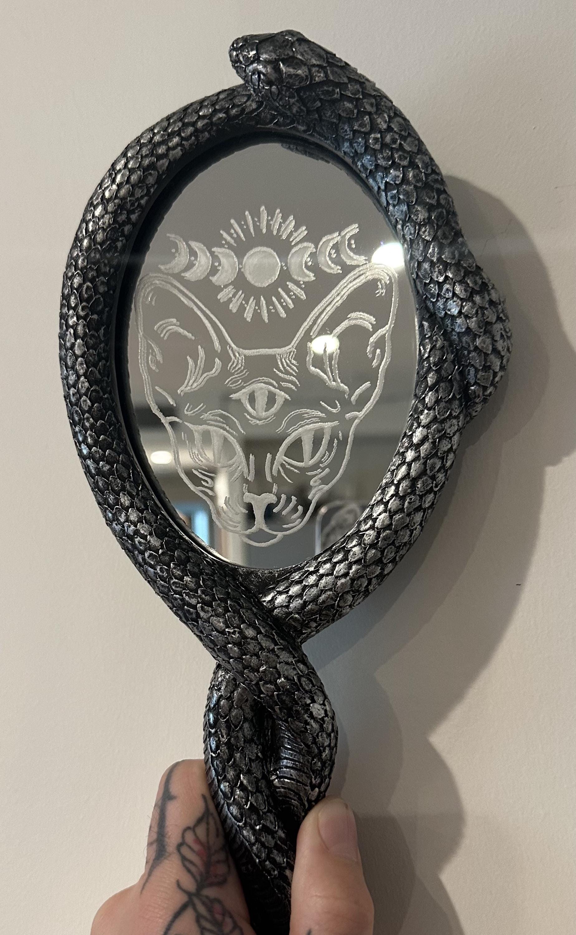 Cat Engraved Handheld Mirror - Handmade - Etsy