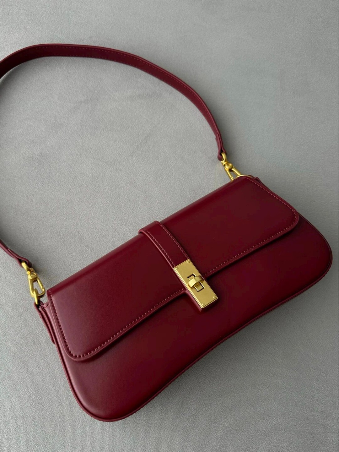 Red Purse, Red Leather Handbag, Baguette Bags, Red Genuine Leather Bag ...
