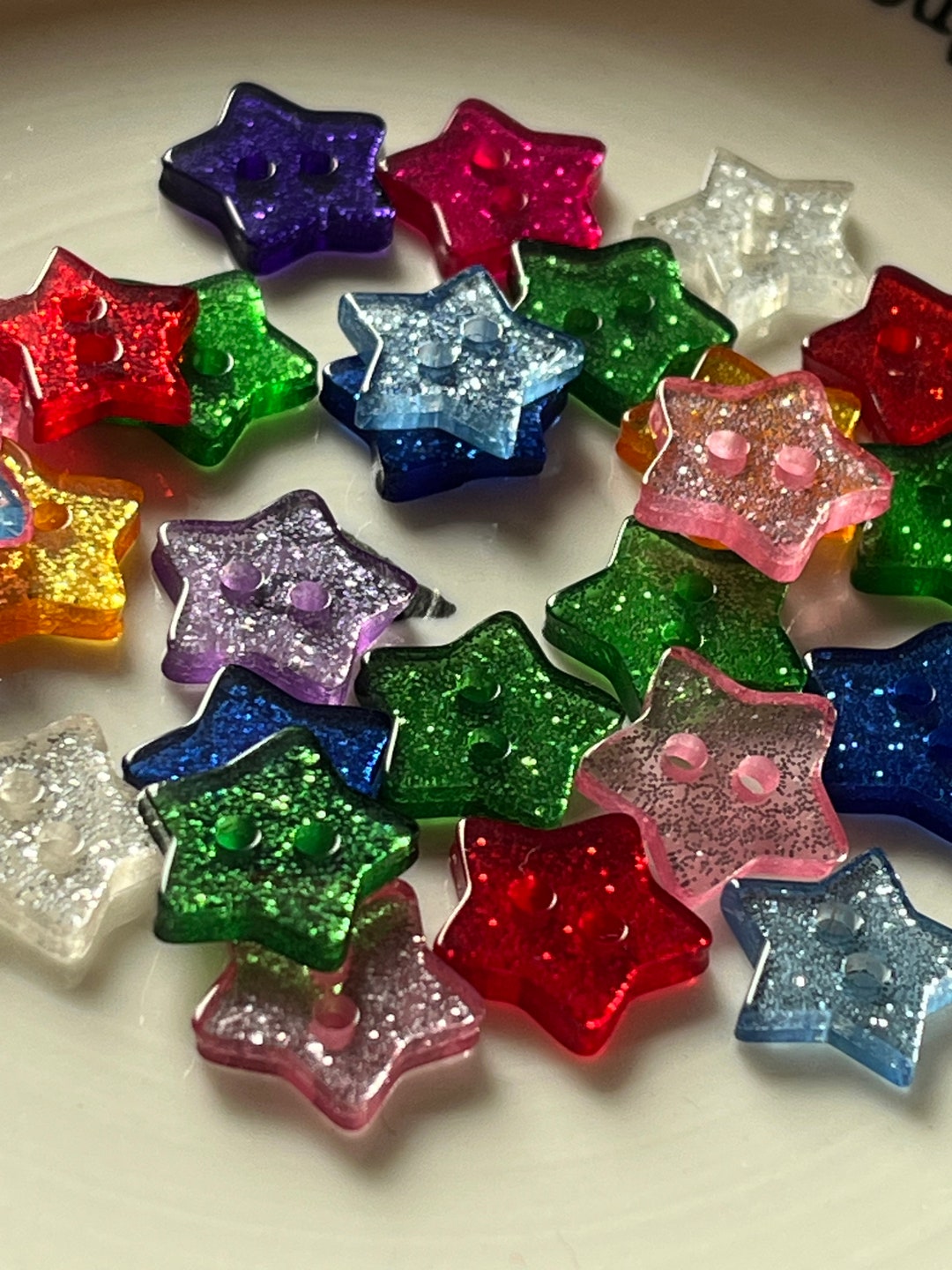 Glitter Resin Star Shaped Buttons. Christmas Craft Buttons. Sparkly ...