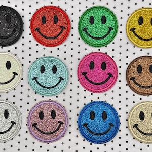 Glitter Smiley Face Iron On/sew on Clothing Patches - Multiple Colours to Choose From - Etsy