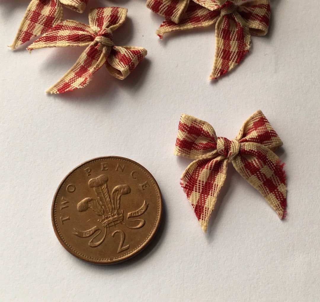 20 X Mini Checked Fabric Ribbon Bows Country Red Check Ribbon Width 12 ...