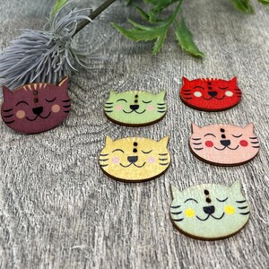 Wooden Cat Face Buttons in Mixed Colours. 30 Mm Feline Friend Buttons ...