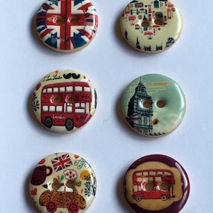 Large Vintage Style London Wooden Buttons. Shiny Round 25 Mm Sewing ...