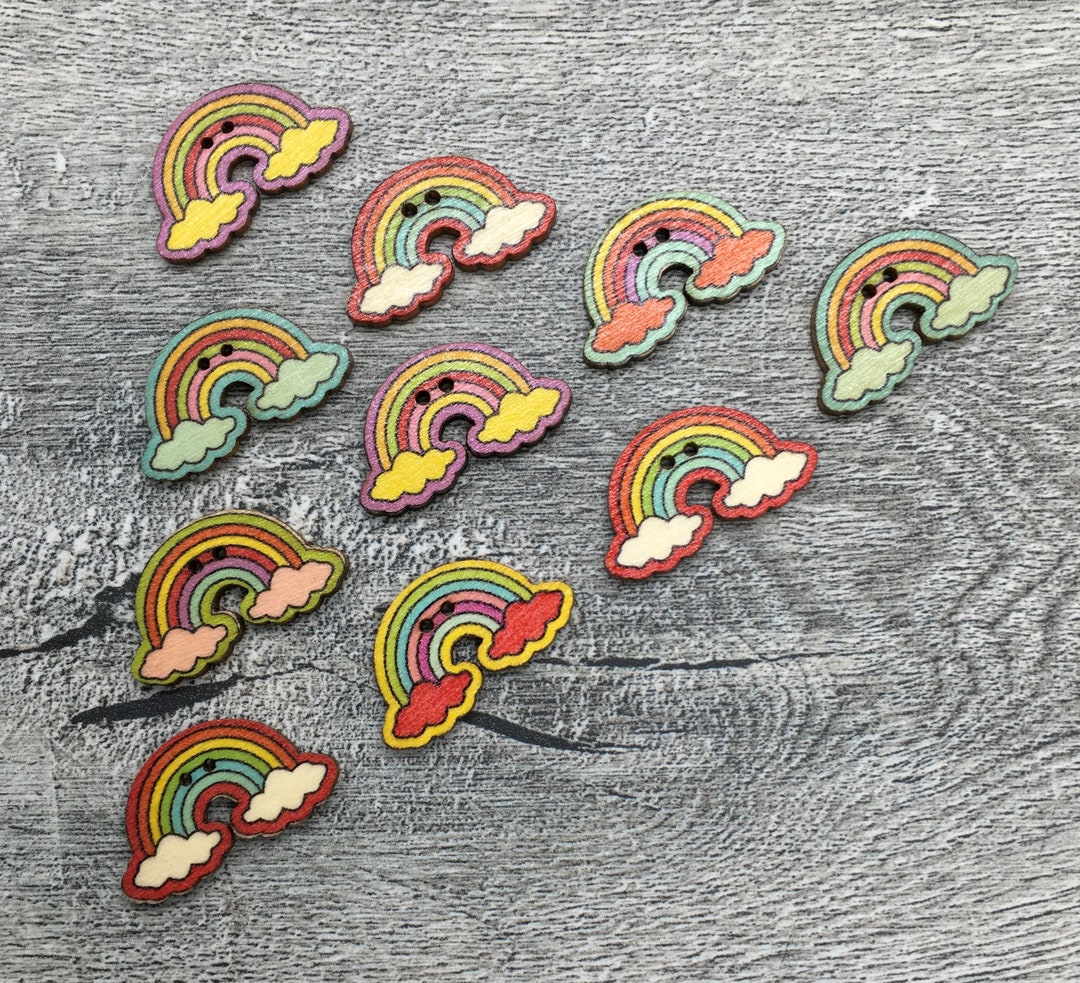 30 Mm Rainbow Wooden Buttons, Mixed Colours X 15. Sunshine Rain Weather ...