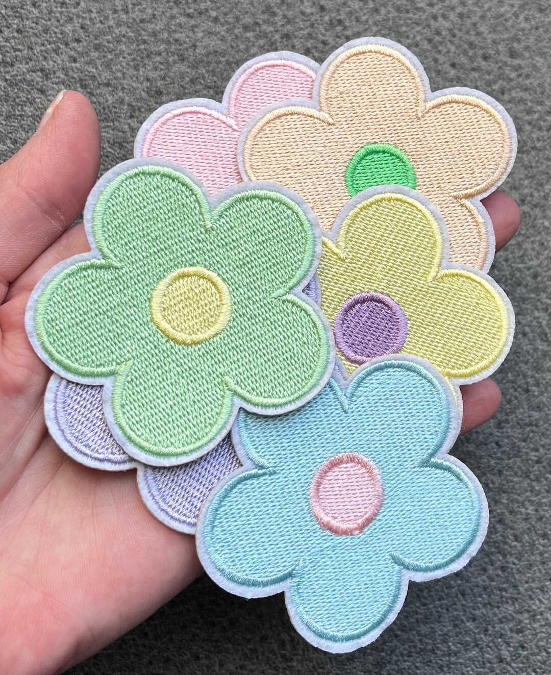 Iron on Patches. 70 Mm Large Pastel Flower Shaped Iron On/sew on ...