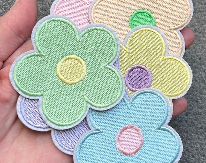 Iron on Patches. 70 Mm Large Pastel Flower Shaped Iron On/sew on ...