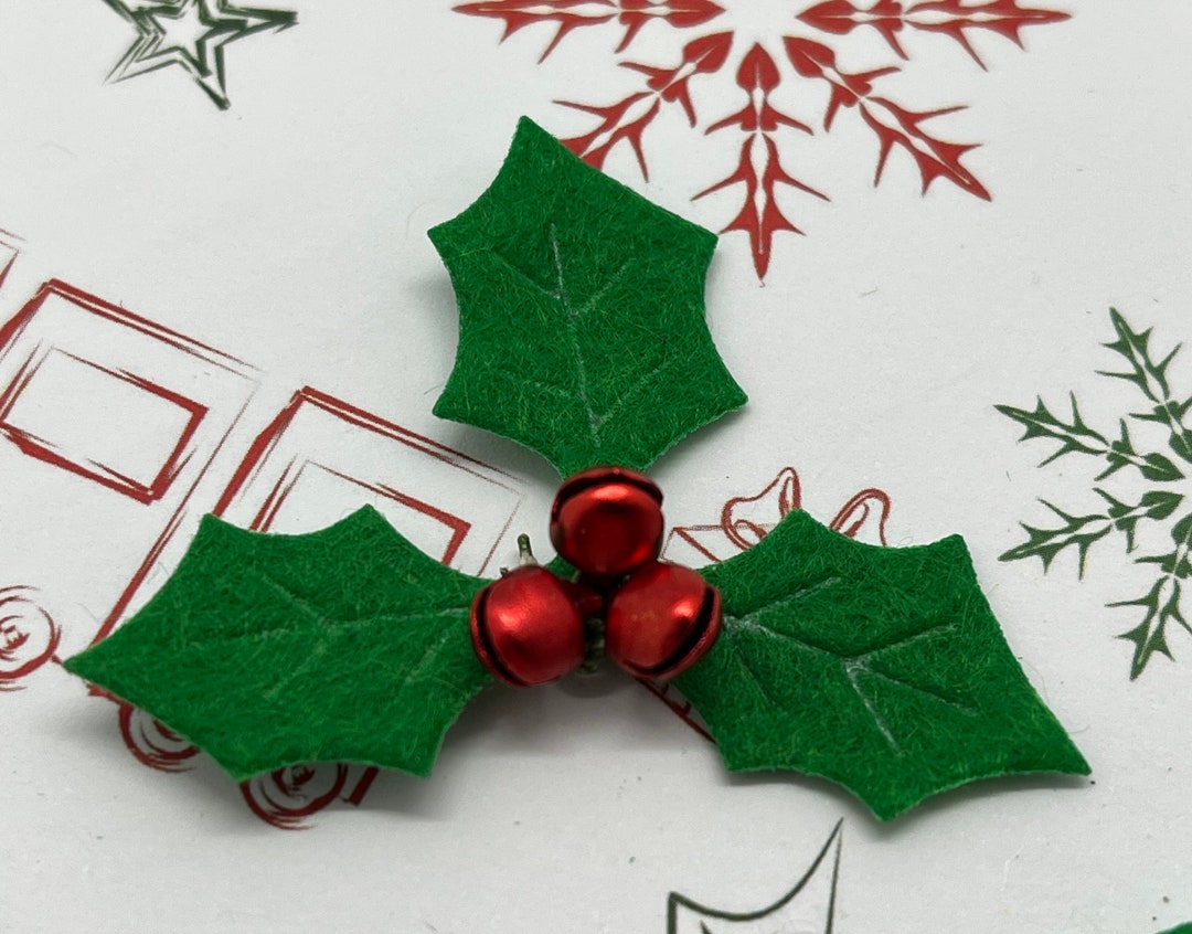 Felt Christmas Holly Leaves With Red "jingle Bell" Berries. Various ...