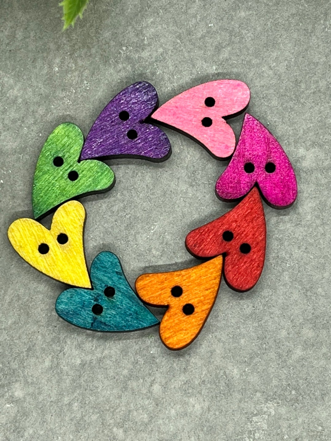 Set of 8 Rainbow Coloured Wooden Heart Buttons. 20 Mm Wooden Heart ...