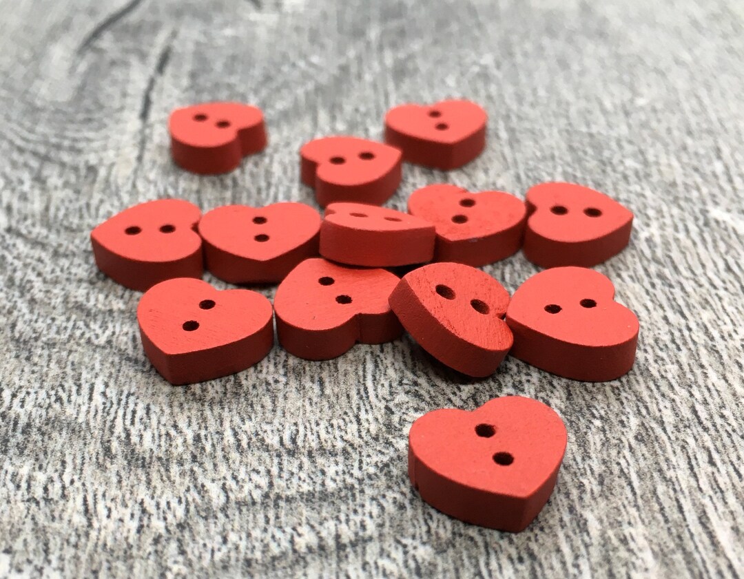 10 Mm Heart Shaped Wooden Buttons X 15, Natural Wood, Americana ...