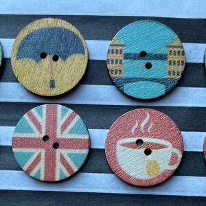 British Themed Wooden Buttons, London Icons, Sewing, Scrapbooking - Etsy