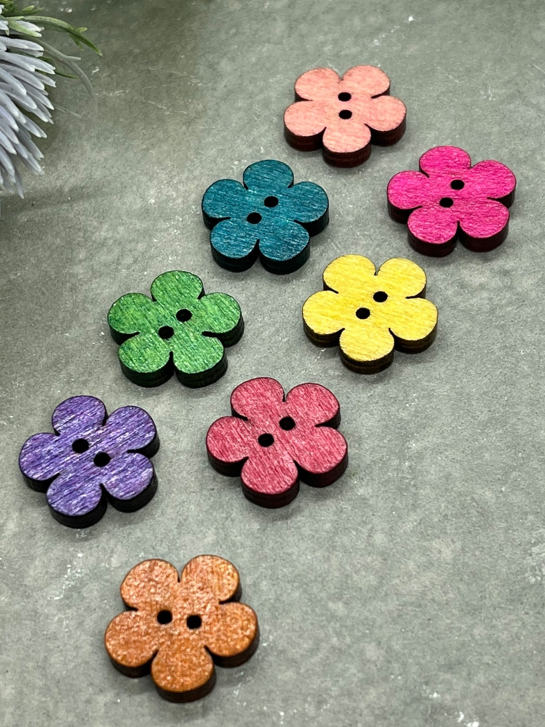 Set of 10 Rainbow Coloured Wooden Flower Buttons. 20 Mm Wooden Flower ...
