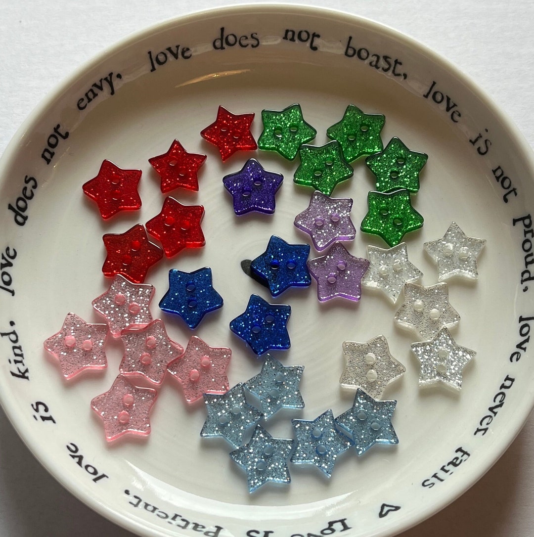14mm Glitter Resin Star Shaped Buttons. Christmas Craft Buttons ...