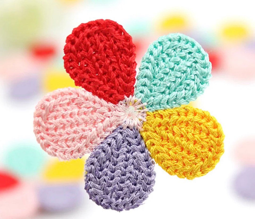 Wool Flower Appliques X 1, 5 or 10. Colourful 35 Mm Knitted ...