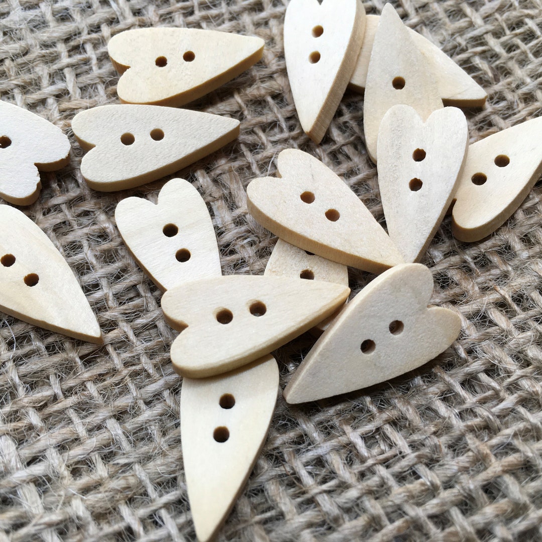 Heart Shaped Wooden Buttons X 20, 2 Styles to Choose From, Natural Wood ...