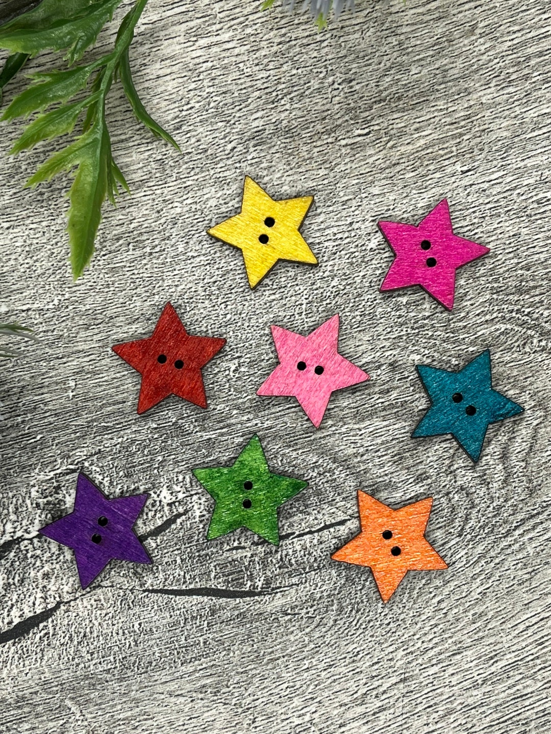 Set of 8 Rainbow Coloured Wooden Star Buttons. 19 Mm Wooden Star Shaped ...