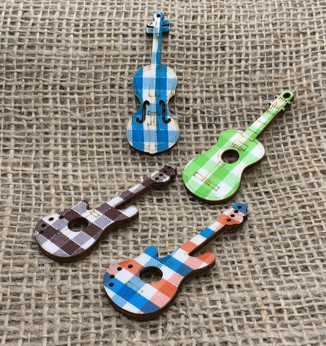 Guitar and Violin Wooden Cut Outs, MDF Shapes. Gingham, Checked ...