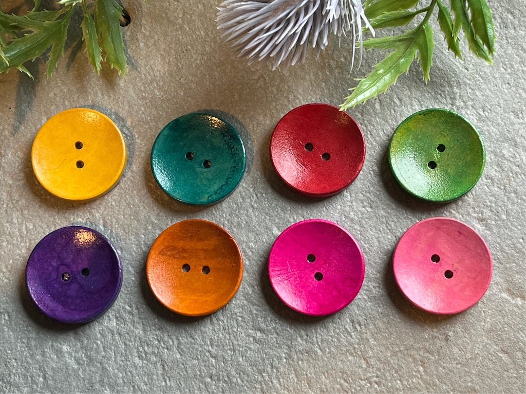 30mm Rainbow Coloured Wooden Buttons. Choose From a Mixed Set of 8 ...